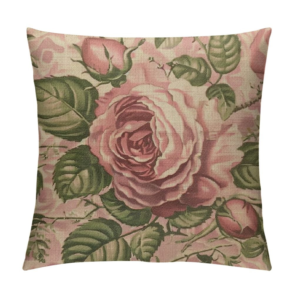 FUMJ Pillow Case Floral Pink Watercolor Roses Bud Abstract Leaf Flower ...