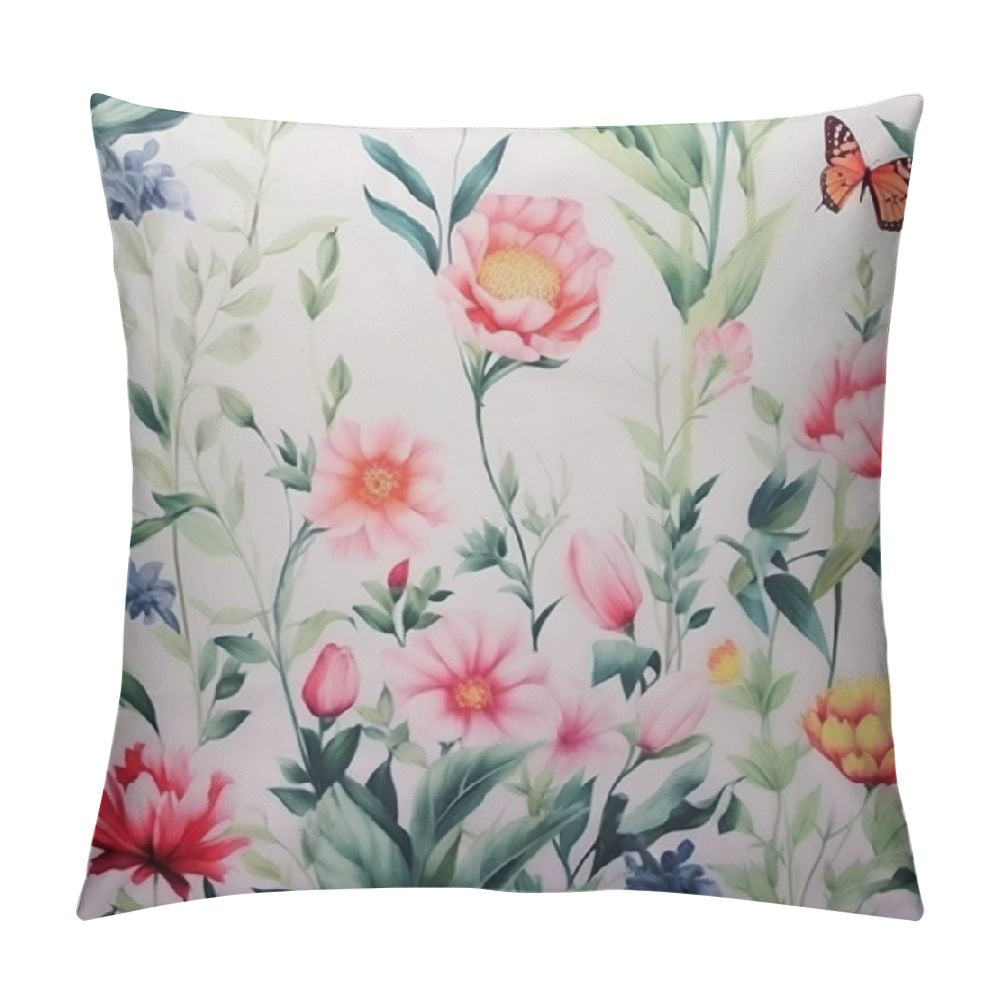 ONETECH Pillow Cases, Pink Botanical Floral Flowers Green Tree Leaves ...