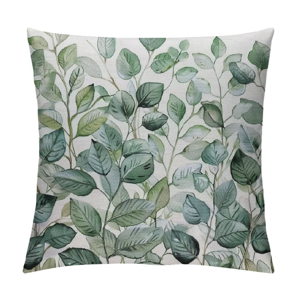 ONETECH Pillow Cover Watercolor Green Floral Leaf Eucalyptus Round ...