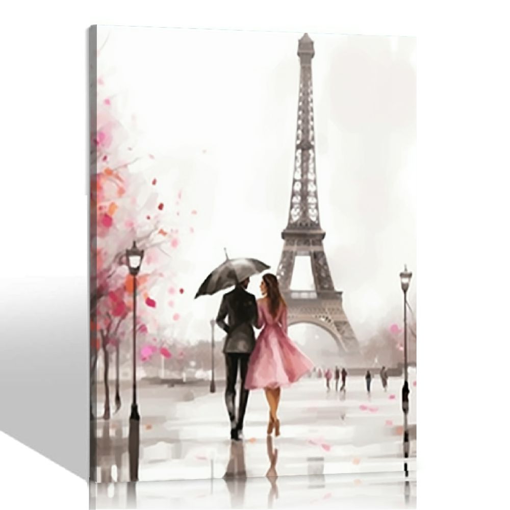 ONETECH Pink Canvas Wall Art Paris Eiffel Tower Canvas Pictures Couple ...