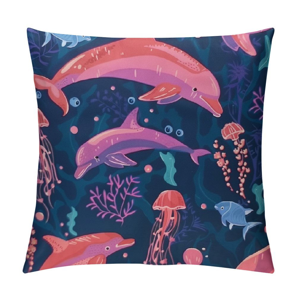 ONETECH Pink Dolphins Jellyfish Pillow Covers , Cushion Case for Bed ...