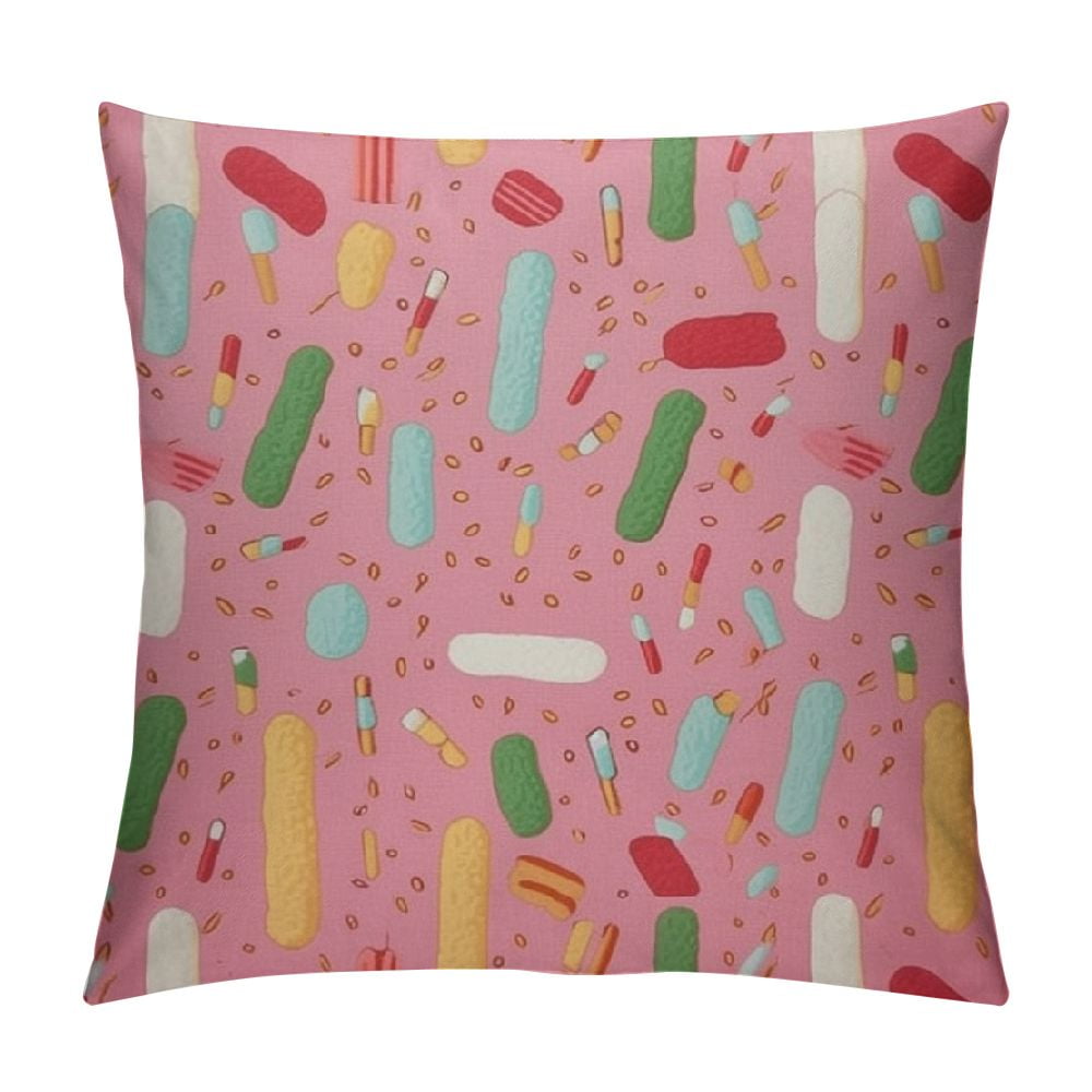 ONETECH Pink Donut Glaze Throw Pillow Cover Ice Cream Top and Chocolate ...