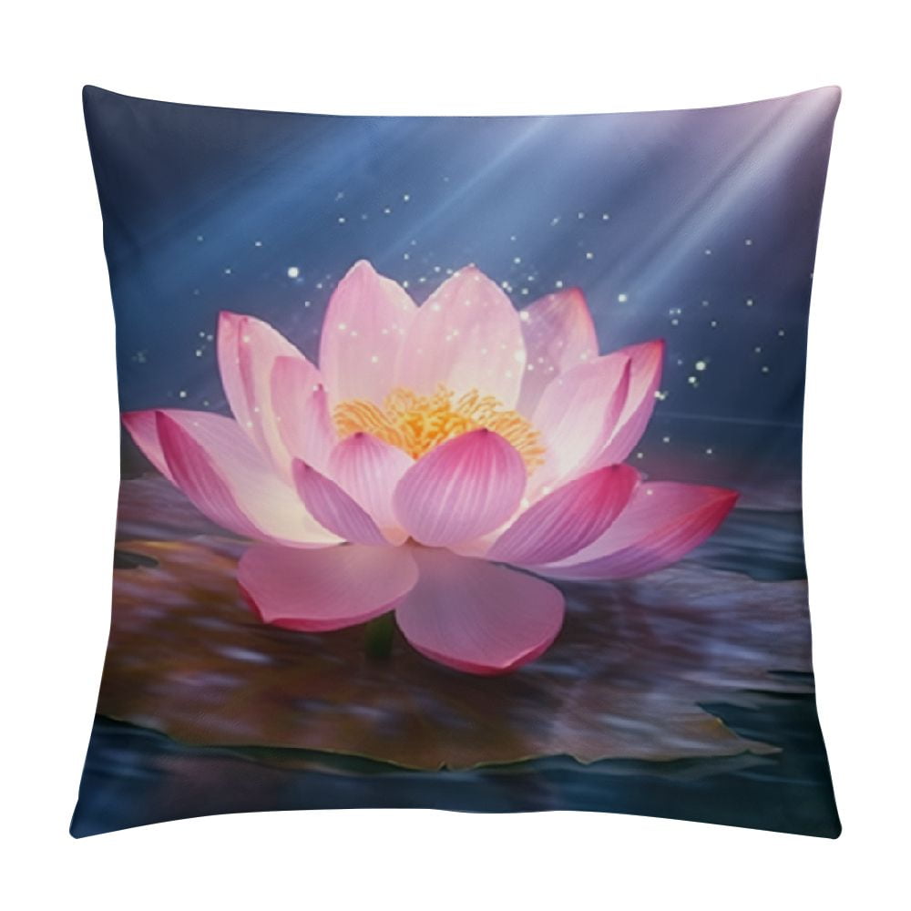 ONETECH Pink Lotus Throw Pillow Covers Glittering Pillow Cases ...