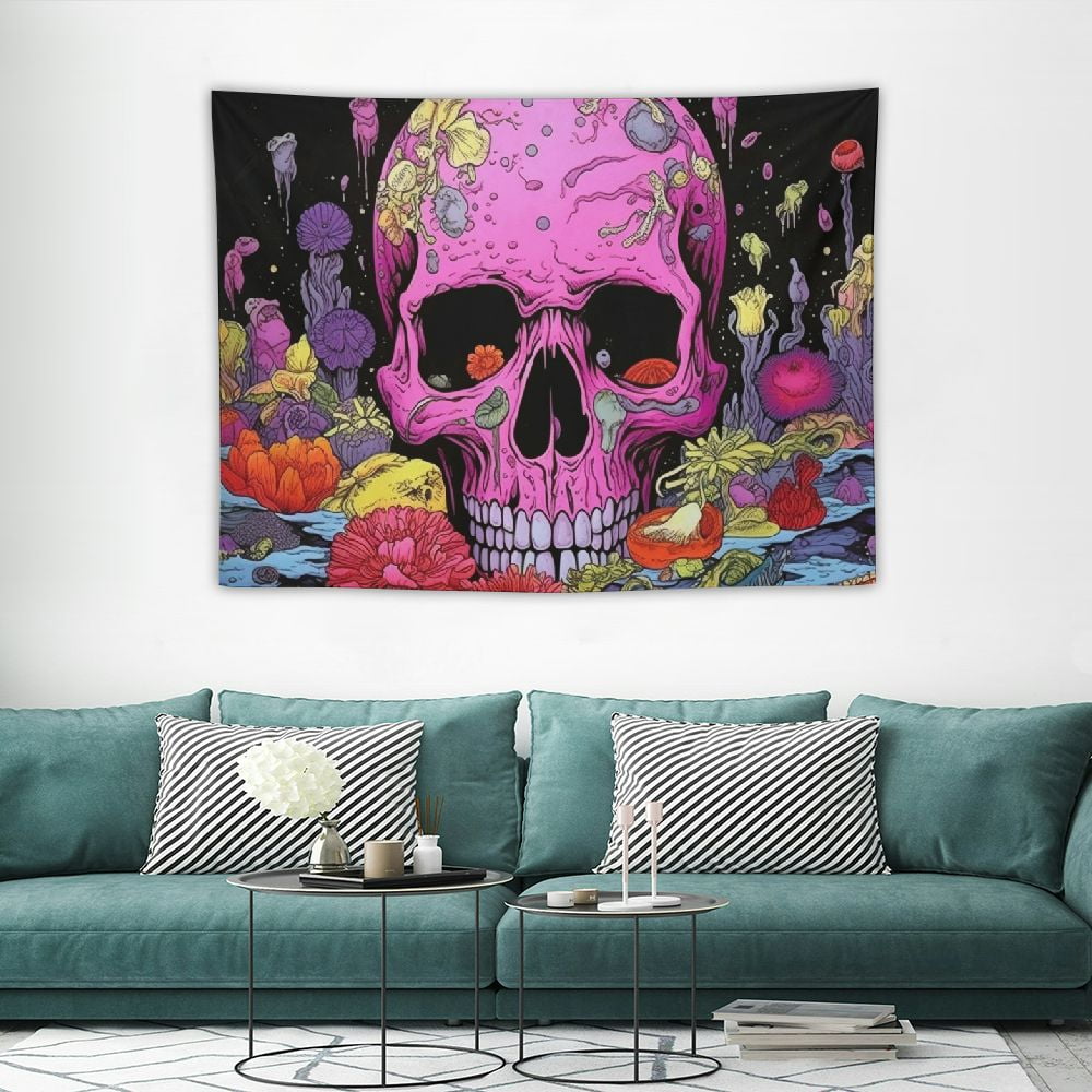 ONETECH Pink Skull Tapestry Gothic Skeleton Tapestry Trippy Frog ...