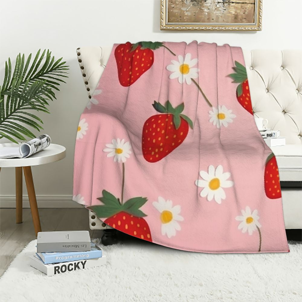 ONETECH Pink Strawberry Throw Blanket for Girls Kids,Cute Fruits Print ...