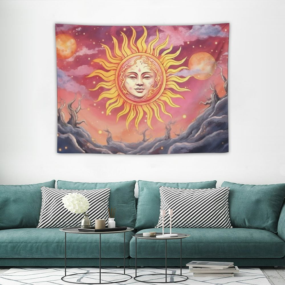 ONETECH Pink Sun and Moon Tapestry Vintage Indie Boho Tapestry Wall ...