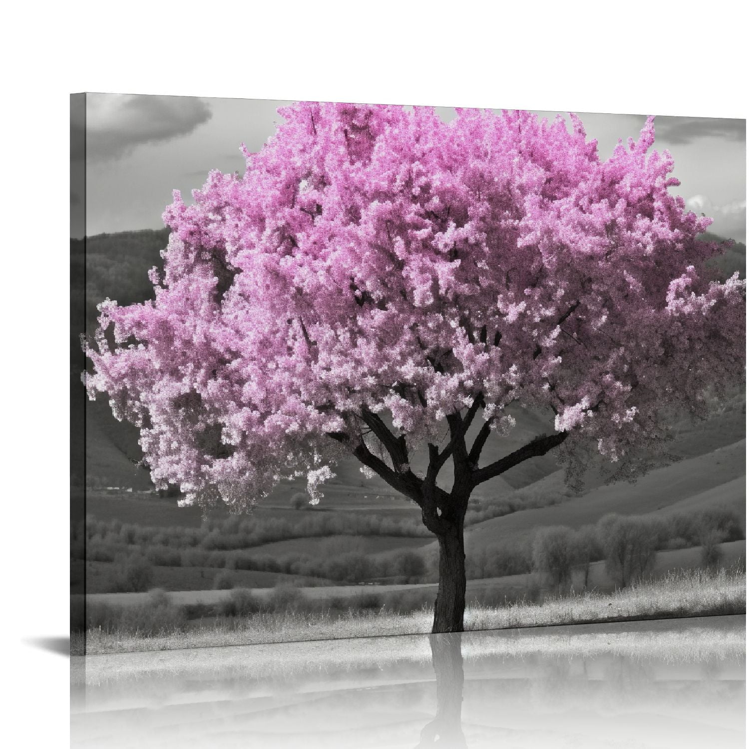 ONETECH Pink Tree Canvas Wall Art Cherry Blossom Tree Wall Art Black ...