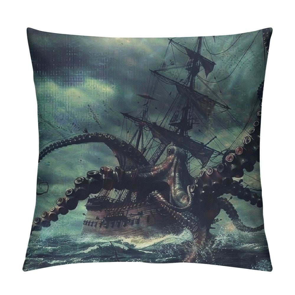 ONETECH Pirate Ship Octopus Throw Pillow Cover Cushion Case for Home ...