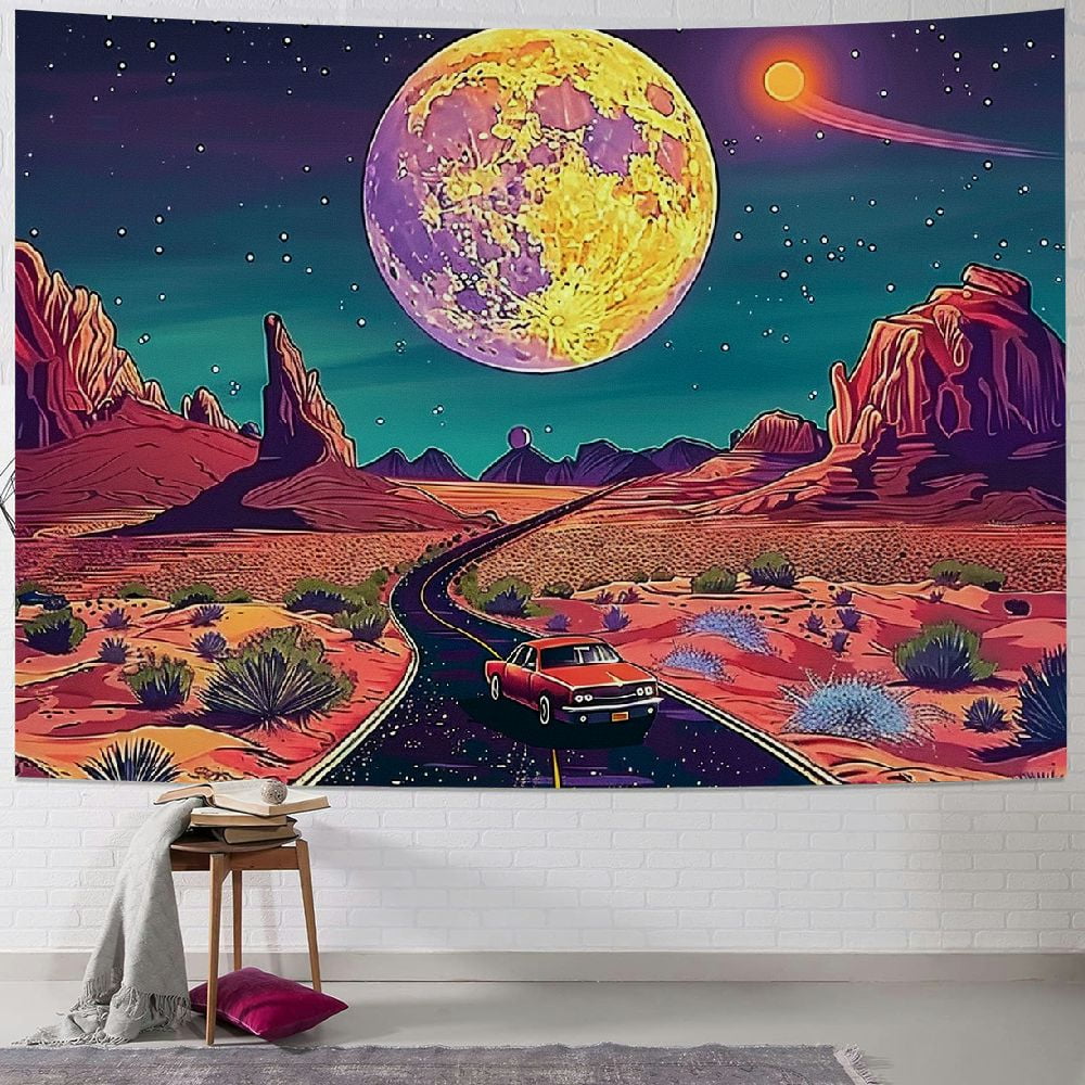 FUMJ Planet Tapestry Retro Mountain Landscape Tapestry Vintage Cactus ...