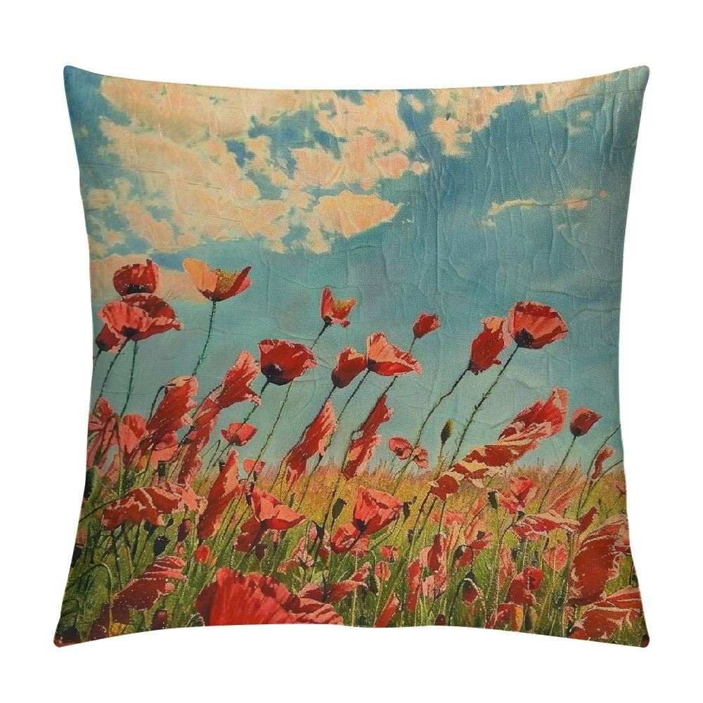 ONETECH Poppy Bed Pillow Covers, Vintage Blossom Red Roses Poppies ...
