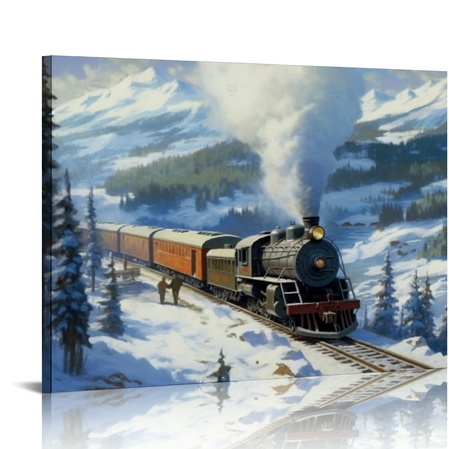ONETECH Posters Vintage Steam Locomotive Winter Landscape Train Poster ...