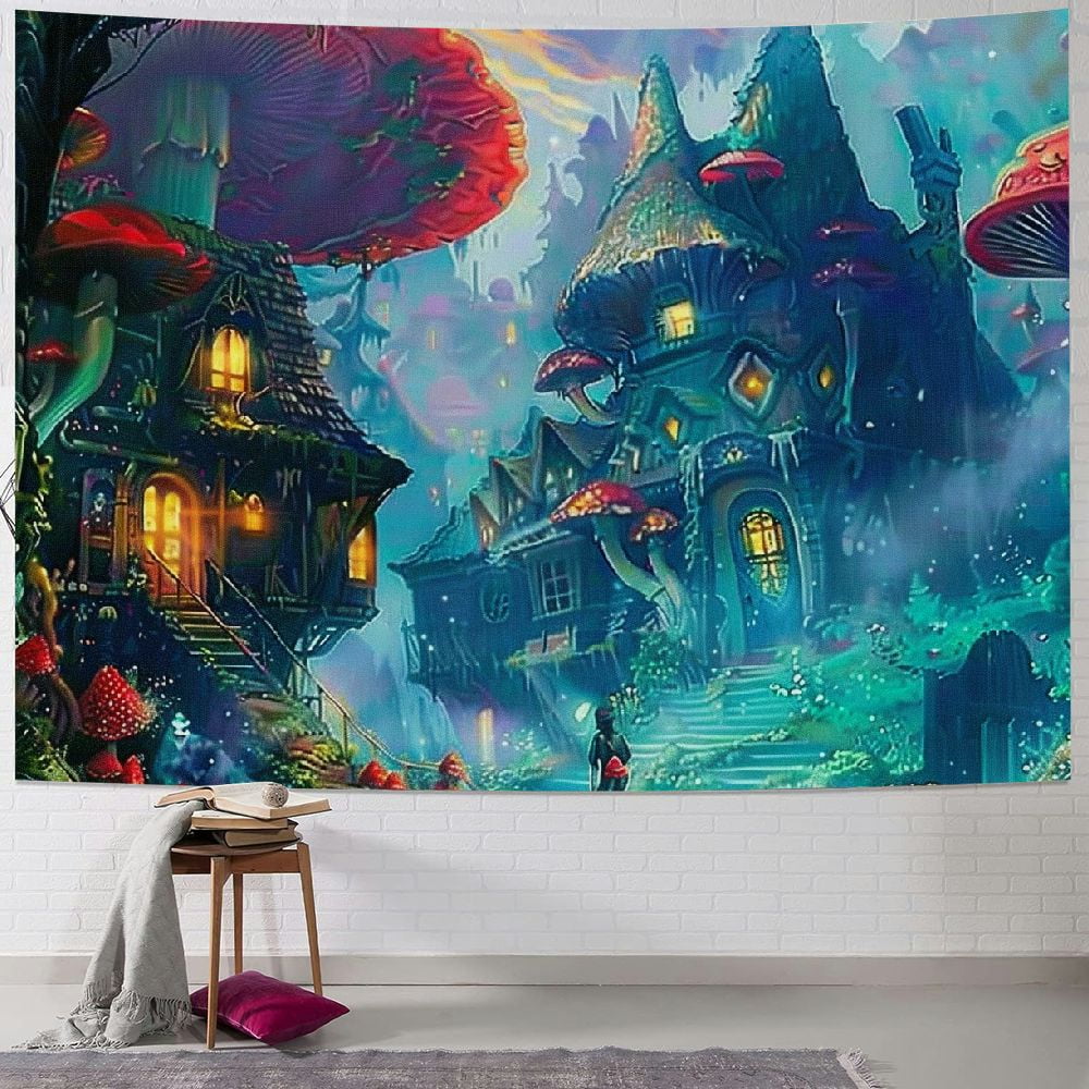 ONETECH Psychedelic Mushroom Tapestry/Trippy Colorful Surreal Abstract ...