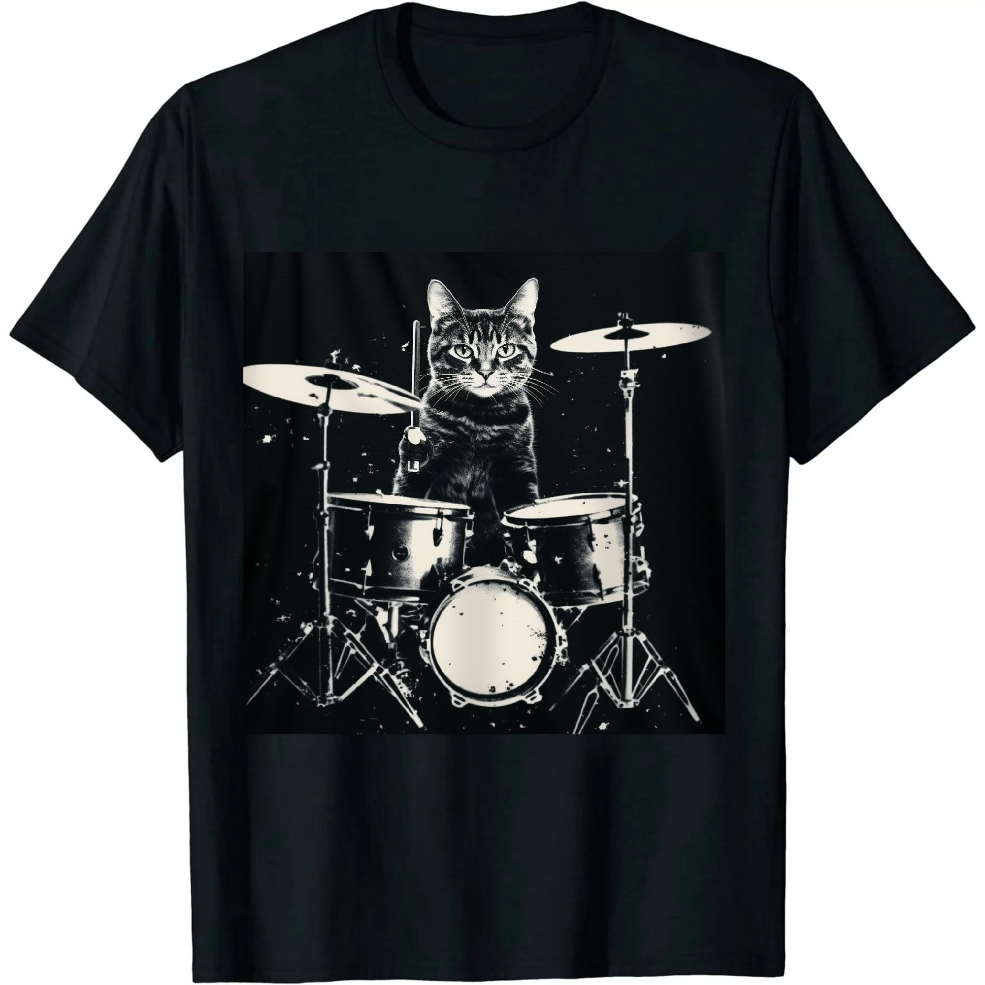 ONETECH Punk Rockstar Kitten Kitty Cat Drummer Playing Drums Graphic T ...