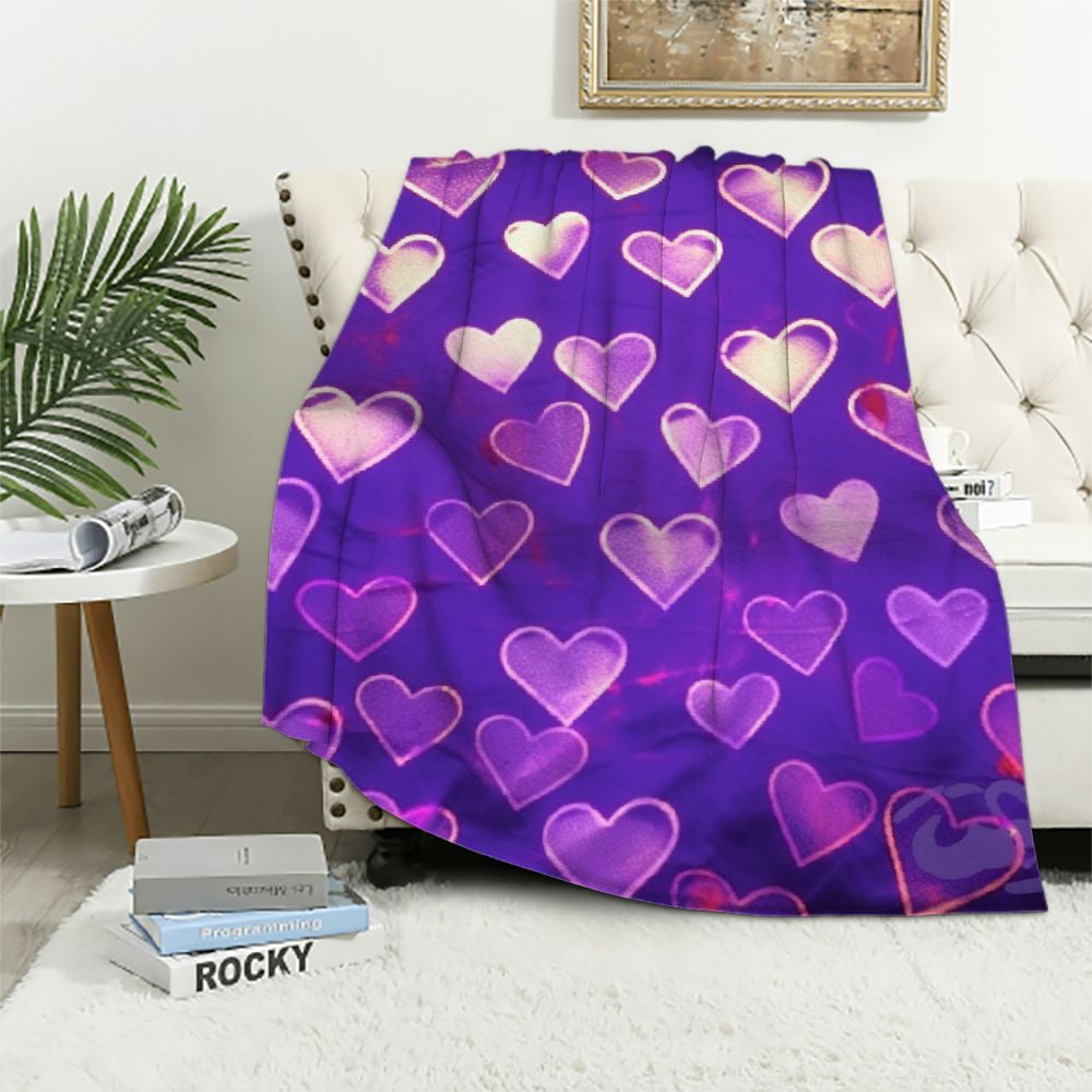 ONETECH Purple Love Heart Throw Blanket Warm Cozy Lightweight Blankets ...
