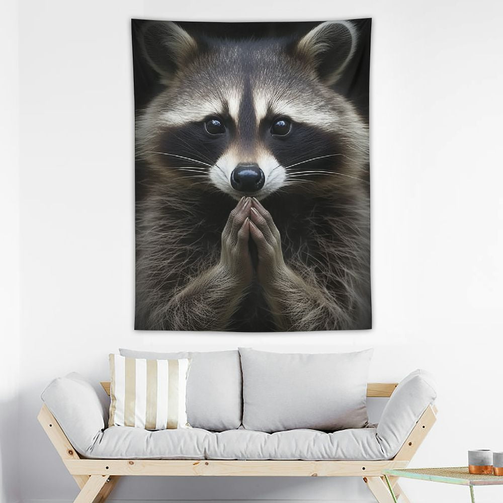 ONETECH Raccoon Blanket Animal Pattern Digital Print Fleece Throw Black ...