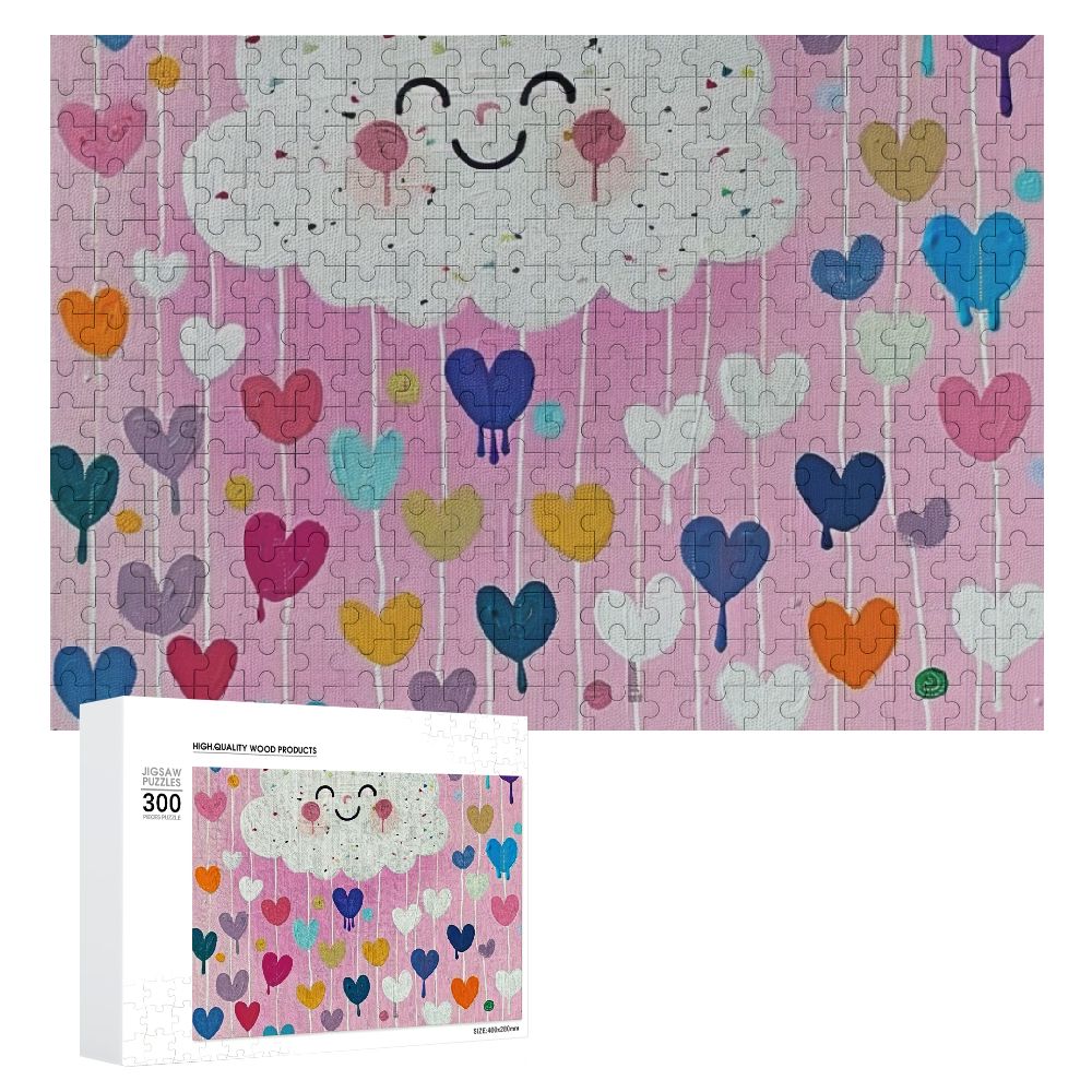 ONETECH Raining Rainbow Hearts with Happy Cloud Wooden Jigsaw Puzzle ...