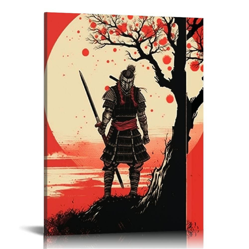 ONETECH Red Black Ancient Japan Warrior and Fuji Mountain Scroll ...