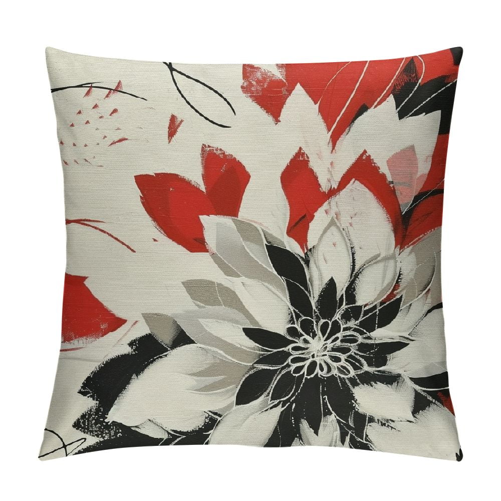 ONETECH Red Black and Grey Dahlia Floral Pillow Cover Outdoor Modern ...