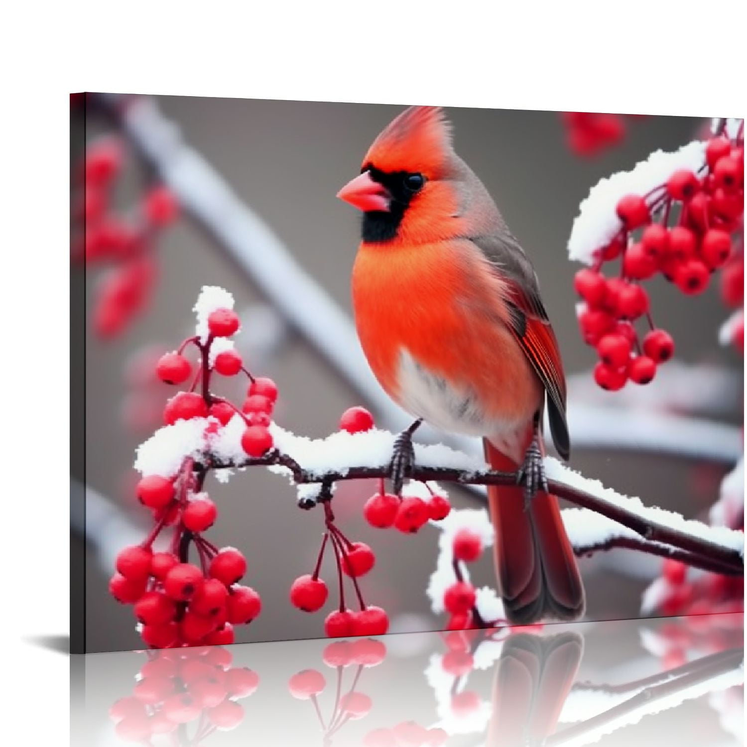 ONETECH Red Cardinal Canvas Wall Art Bird on Berries Tree Painting ...