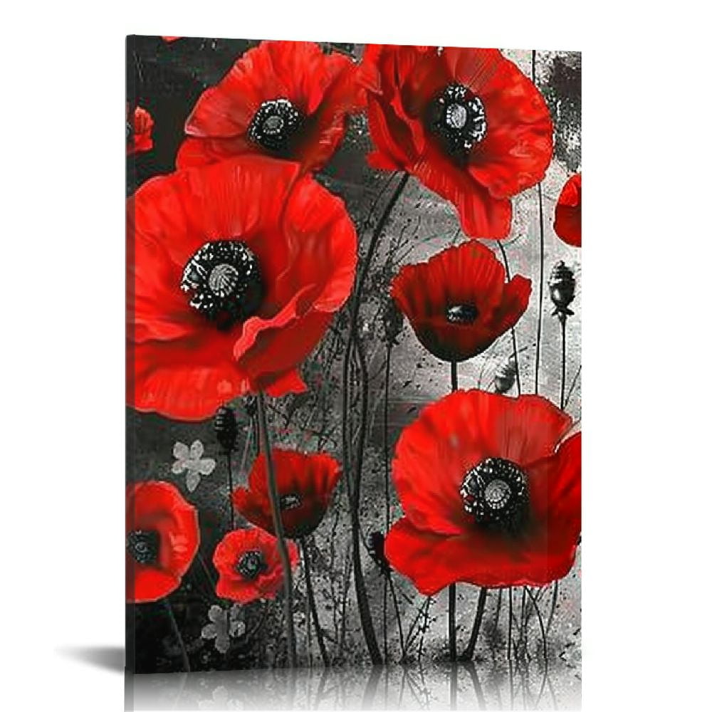 ONETECH Red Poppy Flower Wall Art, Floral on the Background Canvas ...