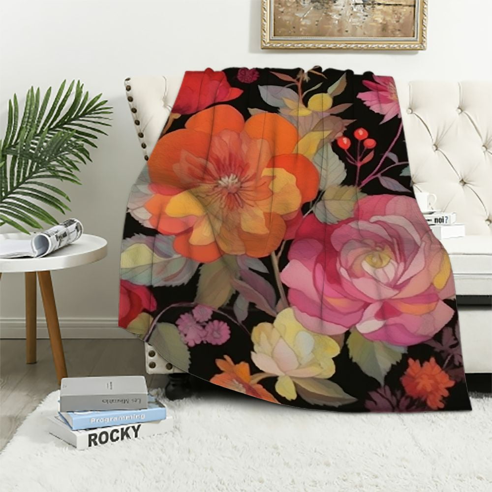 ONETECH Red Roses Throw Blanket Abstract Seamless Flower Pattern ...