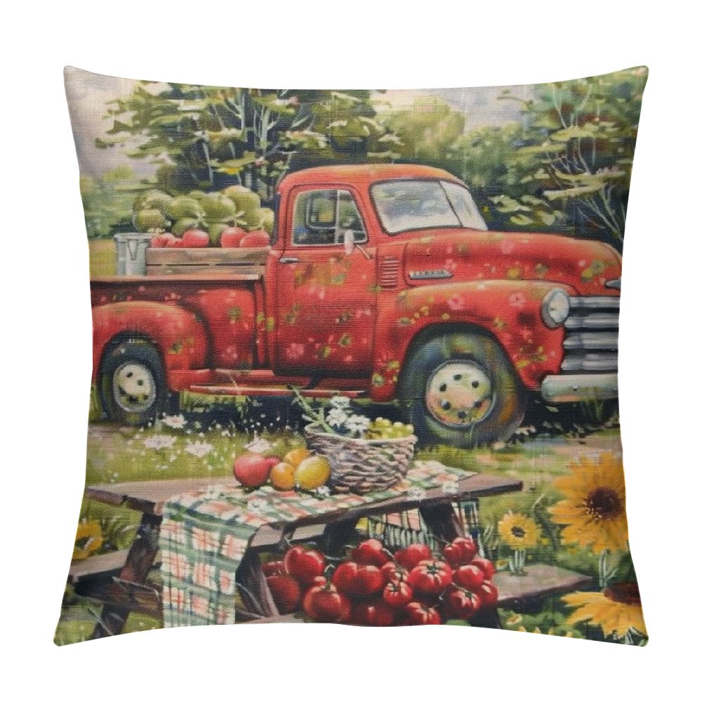ONETECH Red Truck Pillow Covers Delicious Food Sunflower Daisy Throw ...