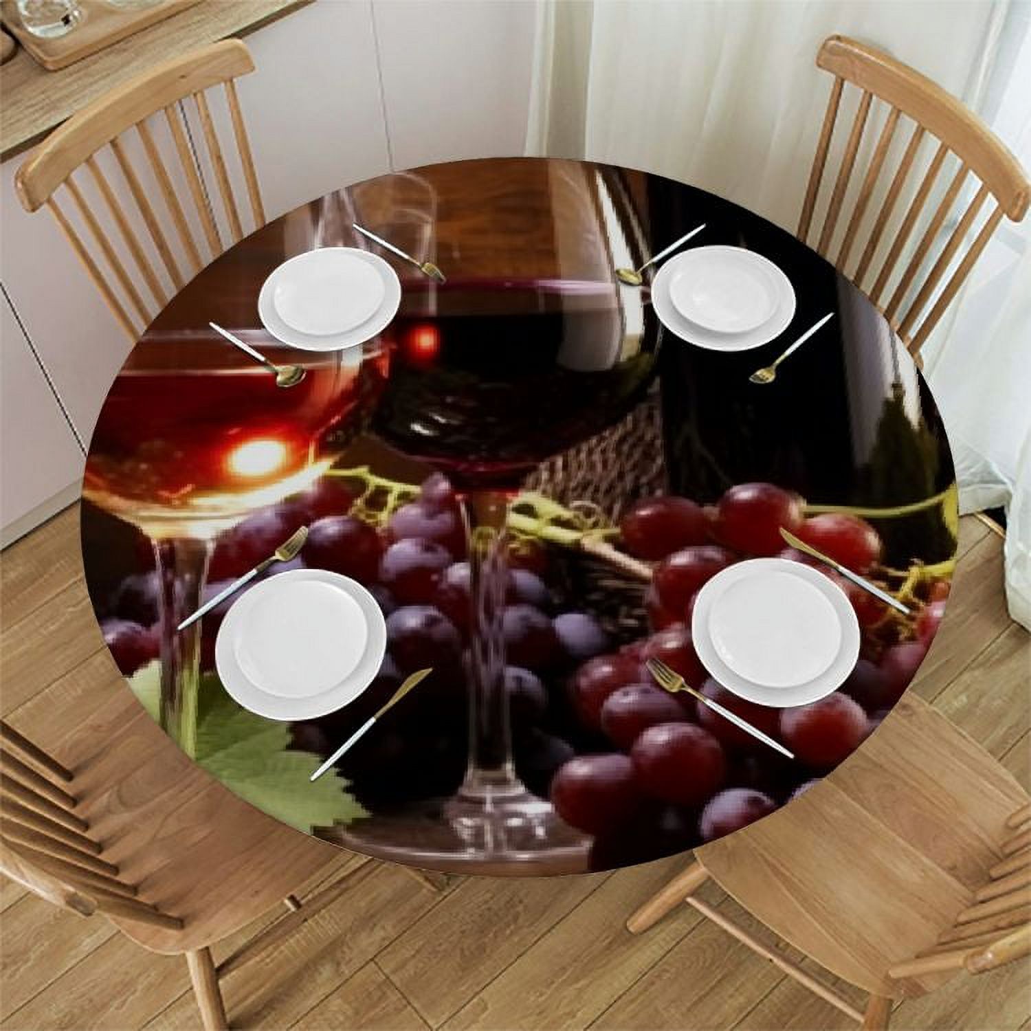ONETECH Red White Wine Table Cloth Goblet Glass Grapes Fruit Wooden ...