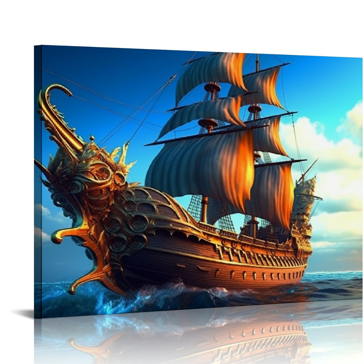 ONETECH Reproduction Canvas Prints Photo Paintings Steampunk Style Bronze Ship Sailing Through ...