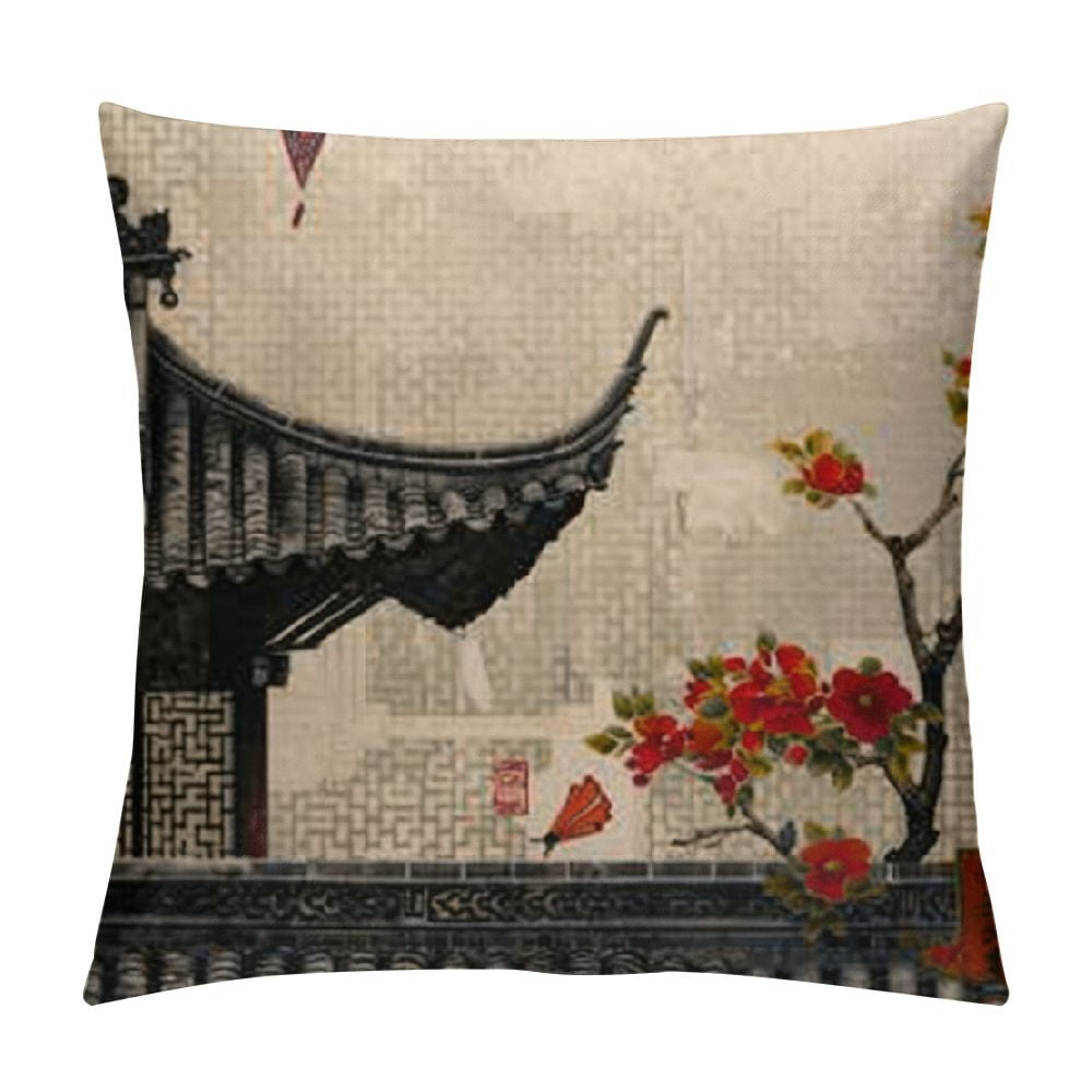 ONETECH Retro Ink Wash Painting Pillow Covers Traditional Chinese ...