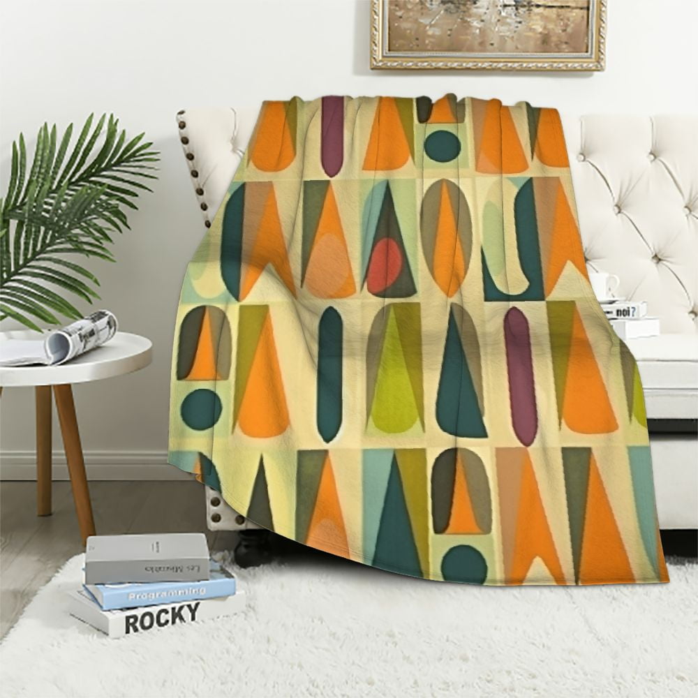 ONETECH Retro Mid Century Printed Throw Blanket,Abstract Modern Art ...