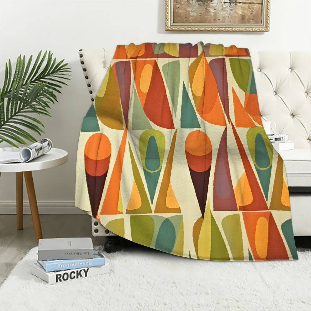 ONETECH Retro Mid Century Printed Throw Blanket,Abstract Modern Art ...