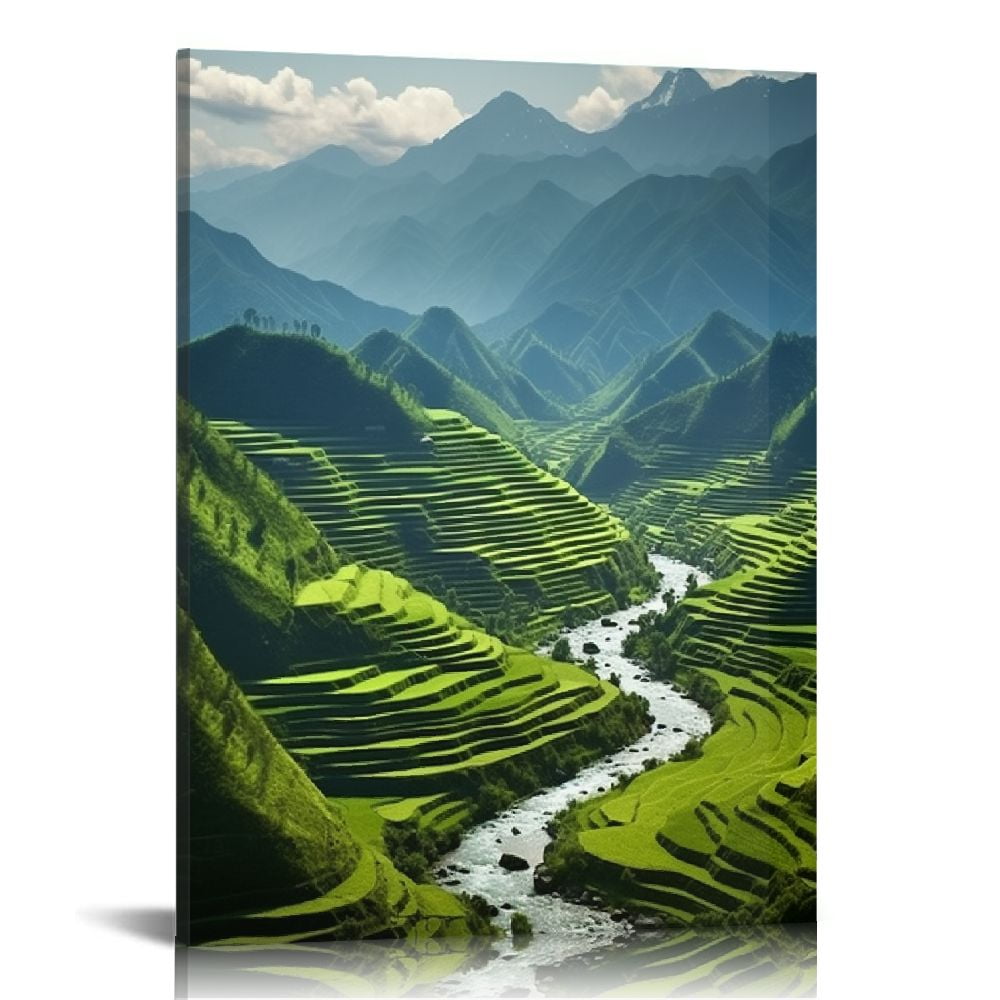 ONETECH Rice Terraces Wall Art, Tropical Panorama Canvas Print, Paddy ...
