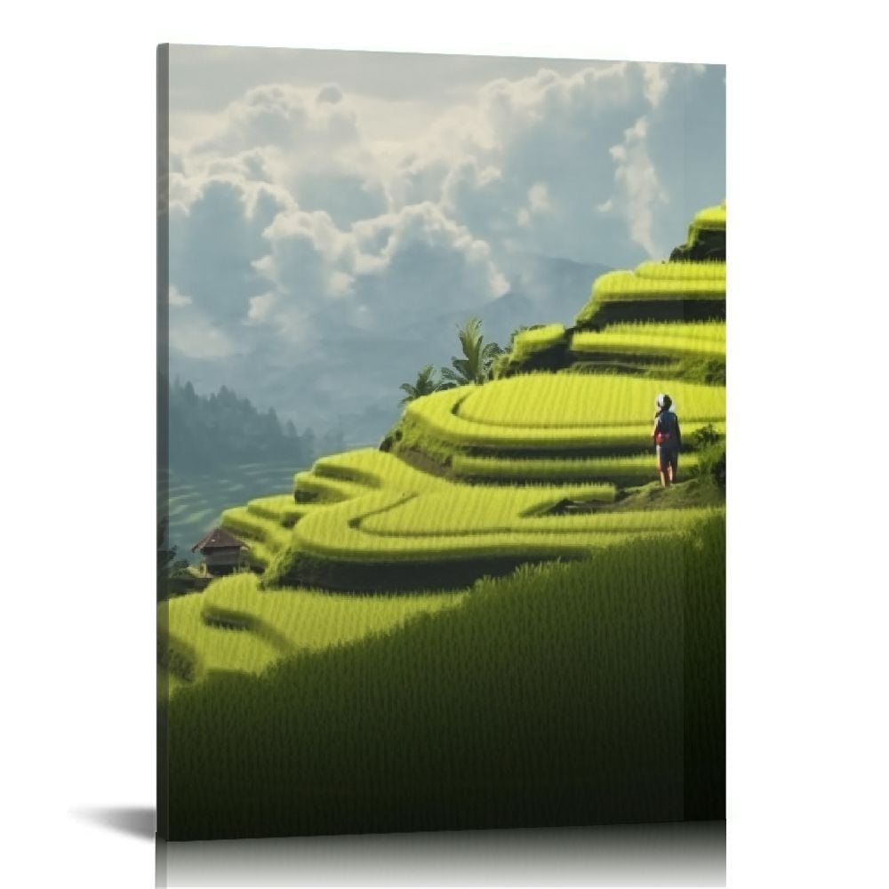 ONETECH Rice Terraces Wall Art, Tropical Panorama Canvas Print, Paddy ...