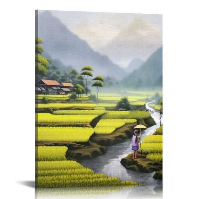ONETECH Rice Terraces Wall Art, Tropical Panorama Canvas Print, Paddy ...
