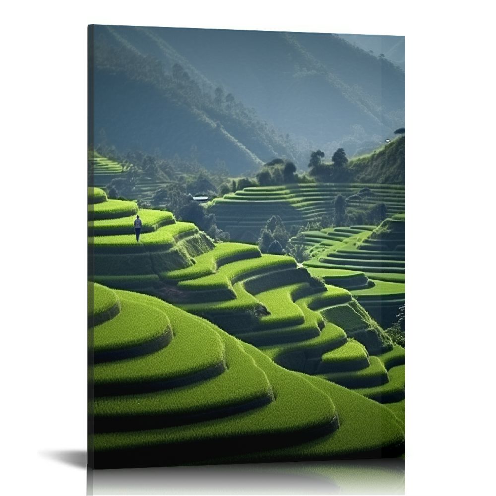 ONETECH Rice Terraces Wall Art, Tropical Panorama Canvas Print, Paddy ...