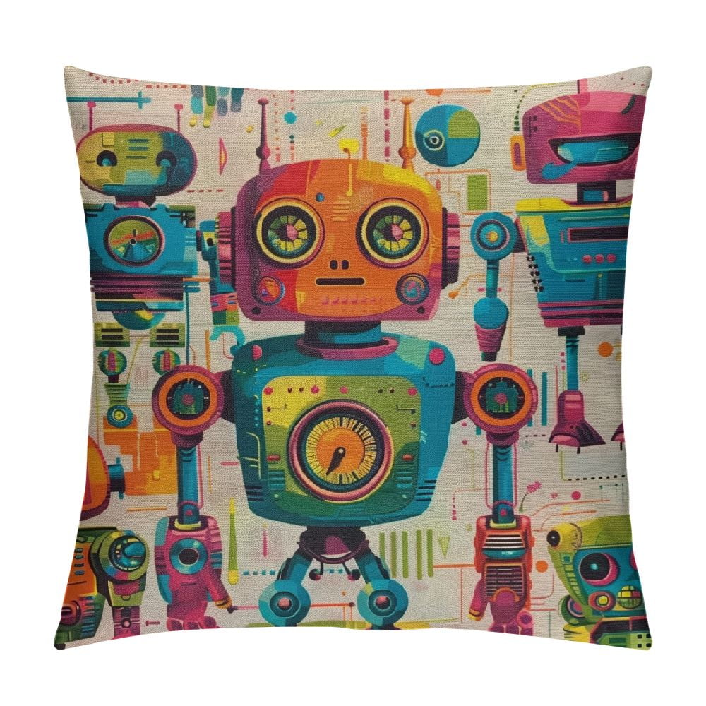 ONETECH Robots Throw Pillow Cover Adorable Funky Octopus Cartoon Toy ...