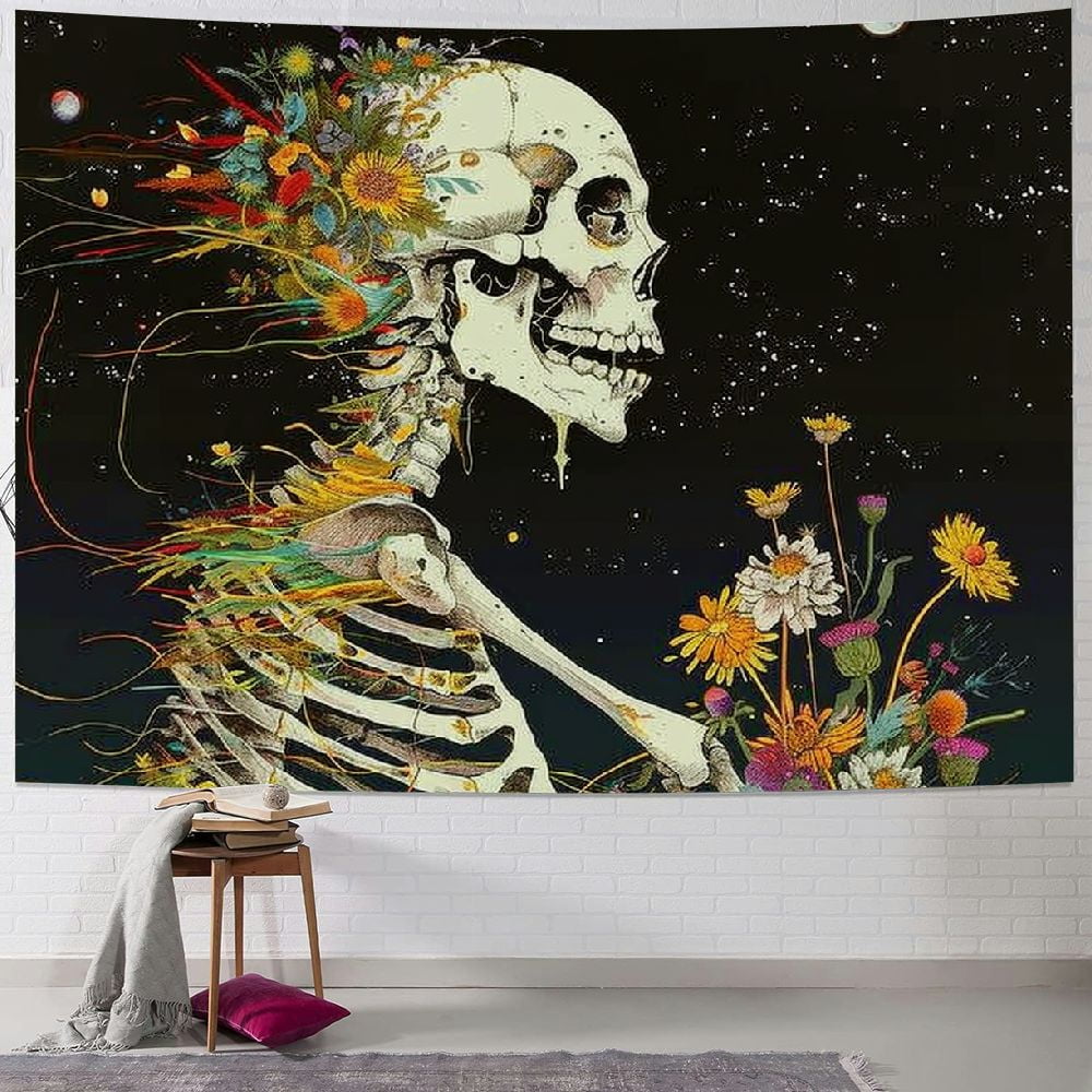 ONETECH Romantic Flower Skull Tapestry for Bedroom Colorful Gothic ...