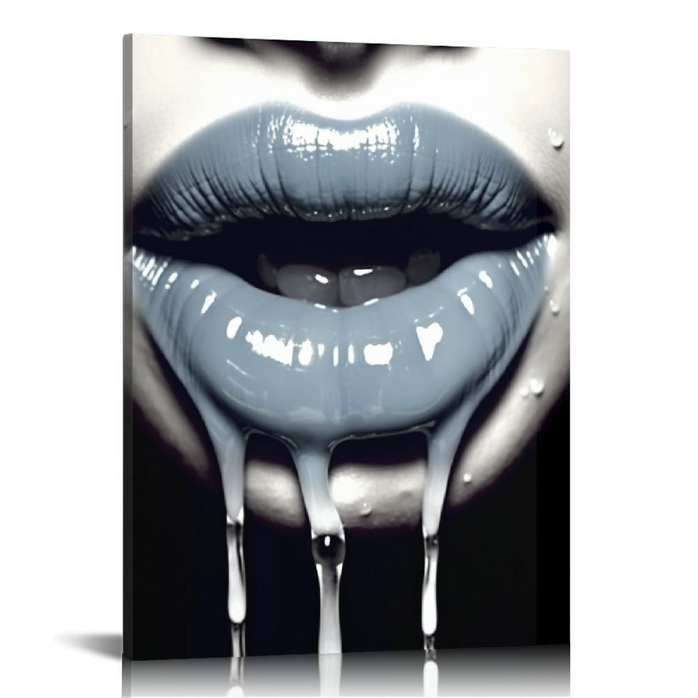 ONETECH Room Wall Pictures Fashion Woman Blue Lipstick Paintings Canvas ...