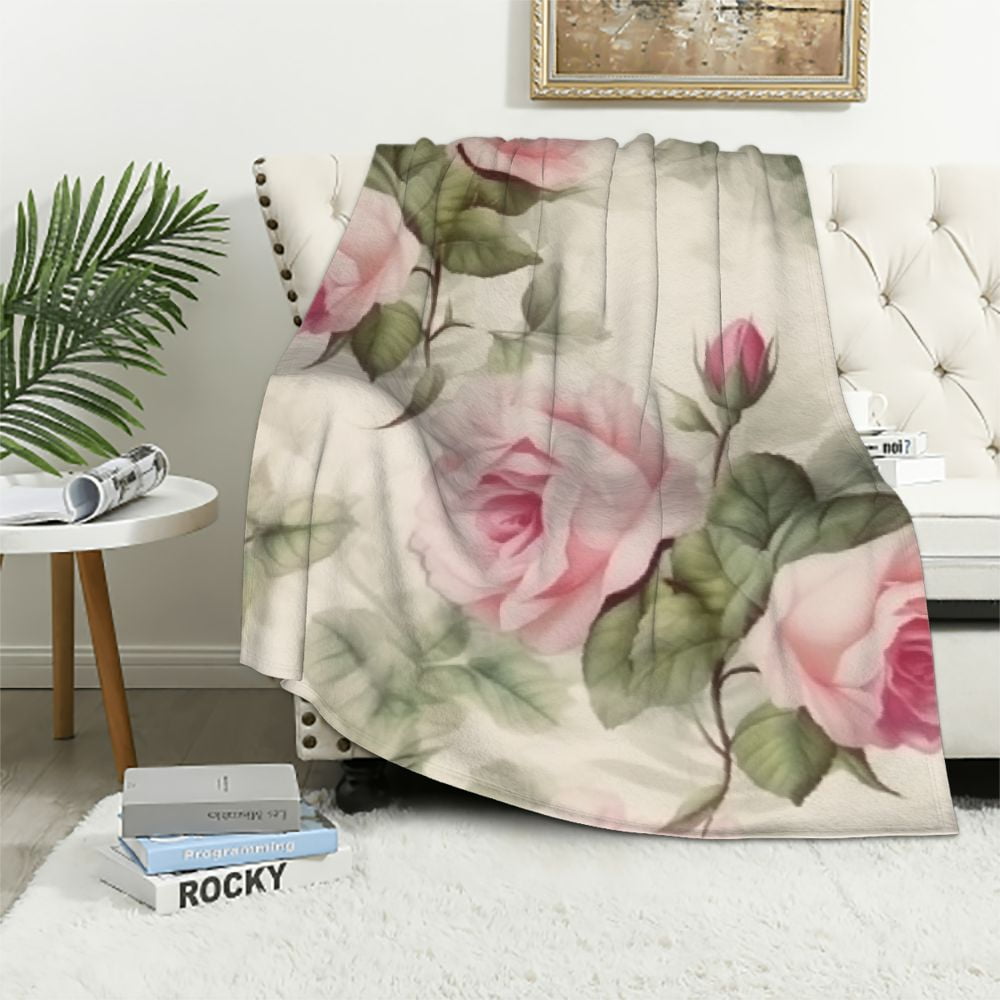 ONETECH Roses Plants Retro Flowers Red Pink Pattern Blanket Throw ...