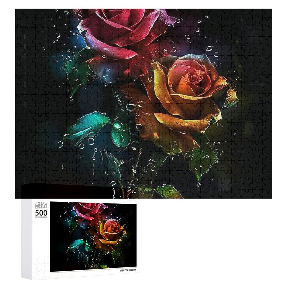 ONETECH Roses Water Droplets Gothic Art Wooden Puzzle Gift for Family ...