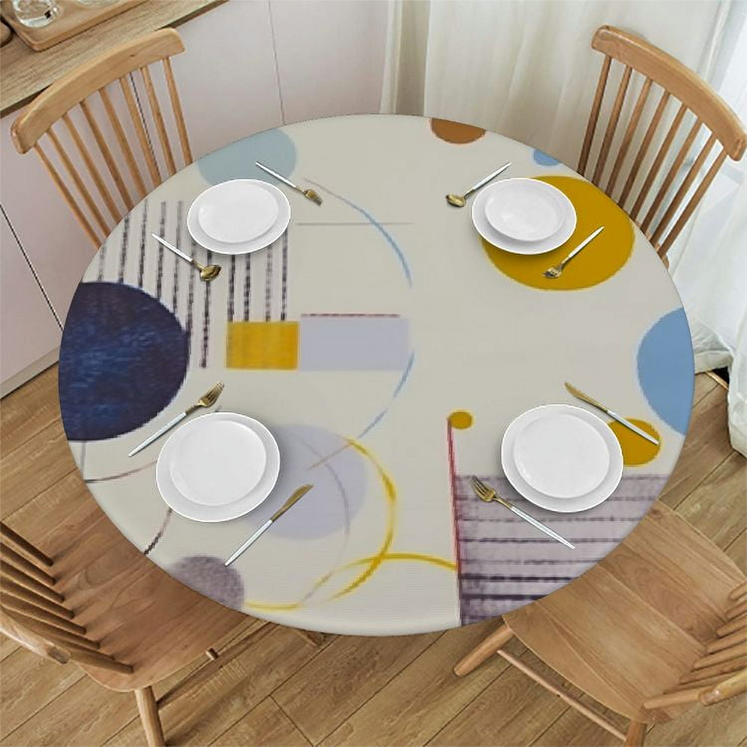 ONETECH Round Fitted Tablecloth Mid Century Modern Geometry Table Cover ...