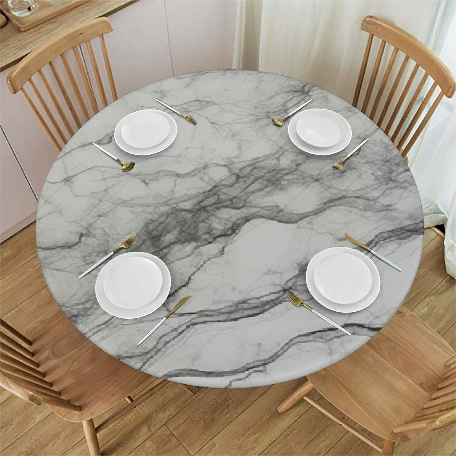 FUMJ Round Fitted Tablecloth with Flannel Backing Elastic Edge Table ...