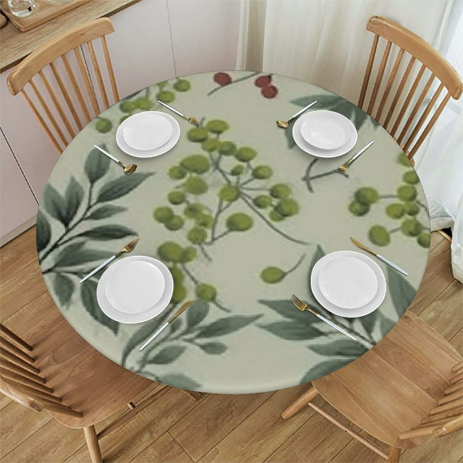 ONETECH Round Tablecloth Green Leaf Pattern Farmhouse Rustic Table ...