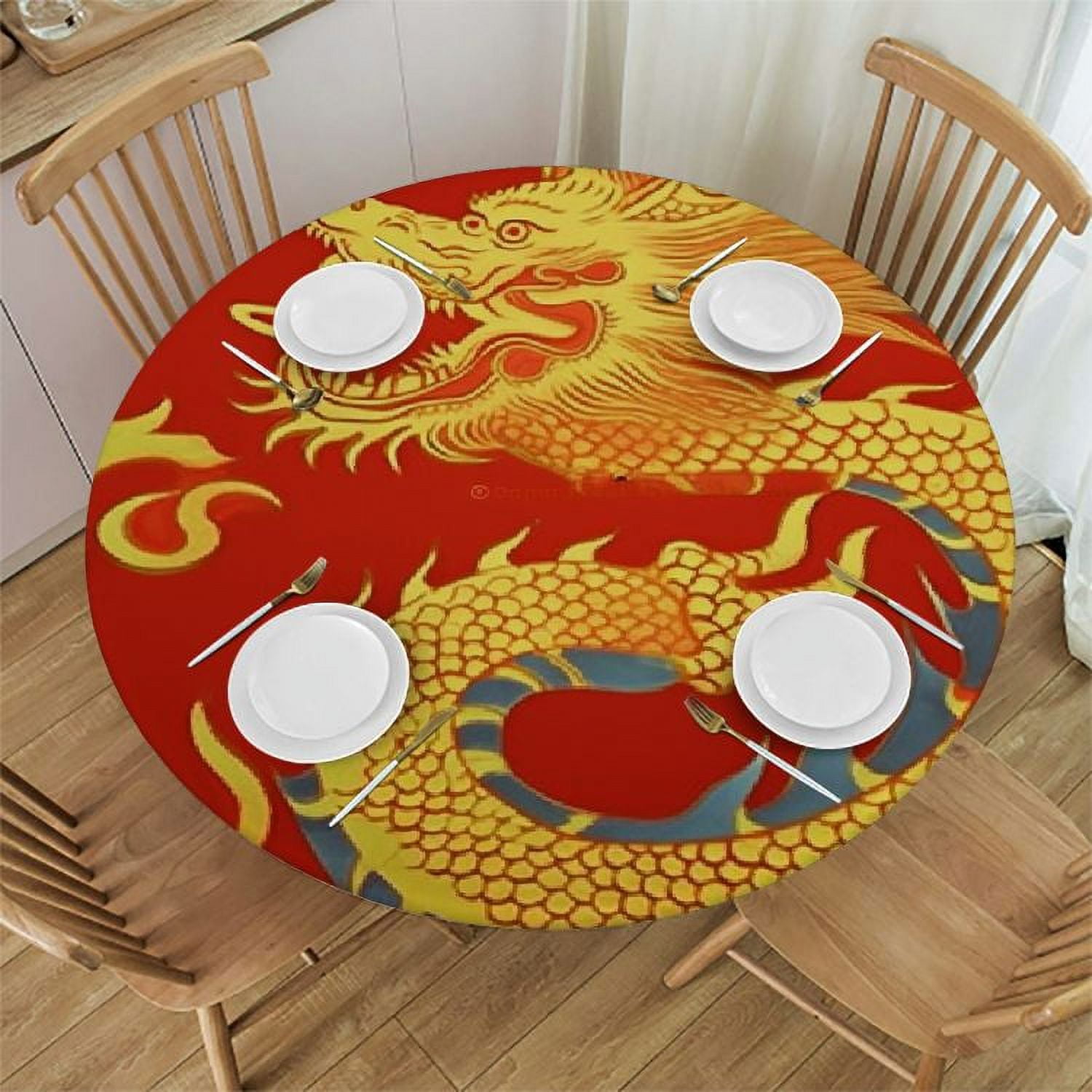 ONETECH Round Tablecloth,Traditional Chinese Dragon Phoenix Red ...