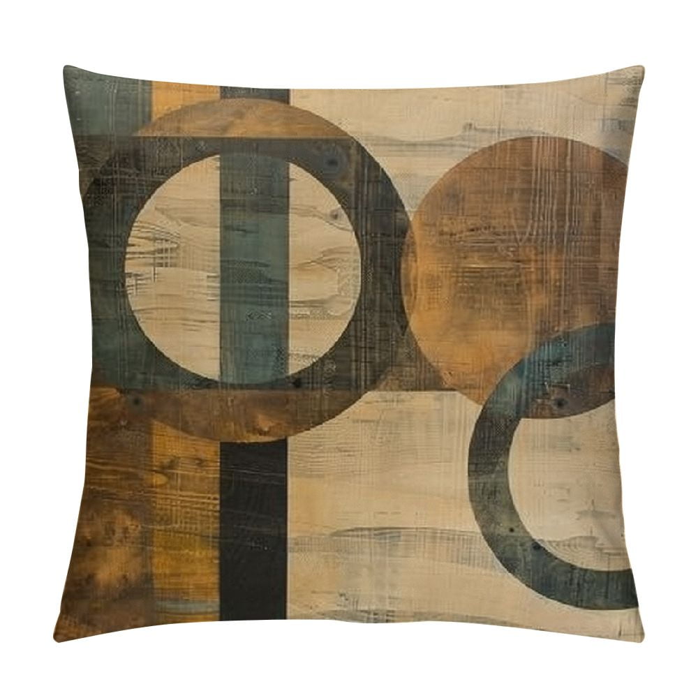 ONETECH Rust Brown Teal Pillow Cover Modern Geometry Abstract Art ...