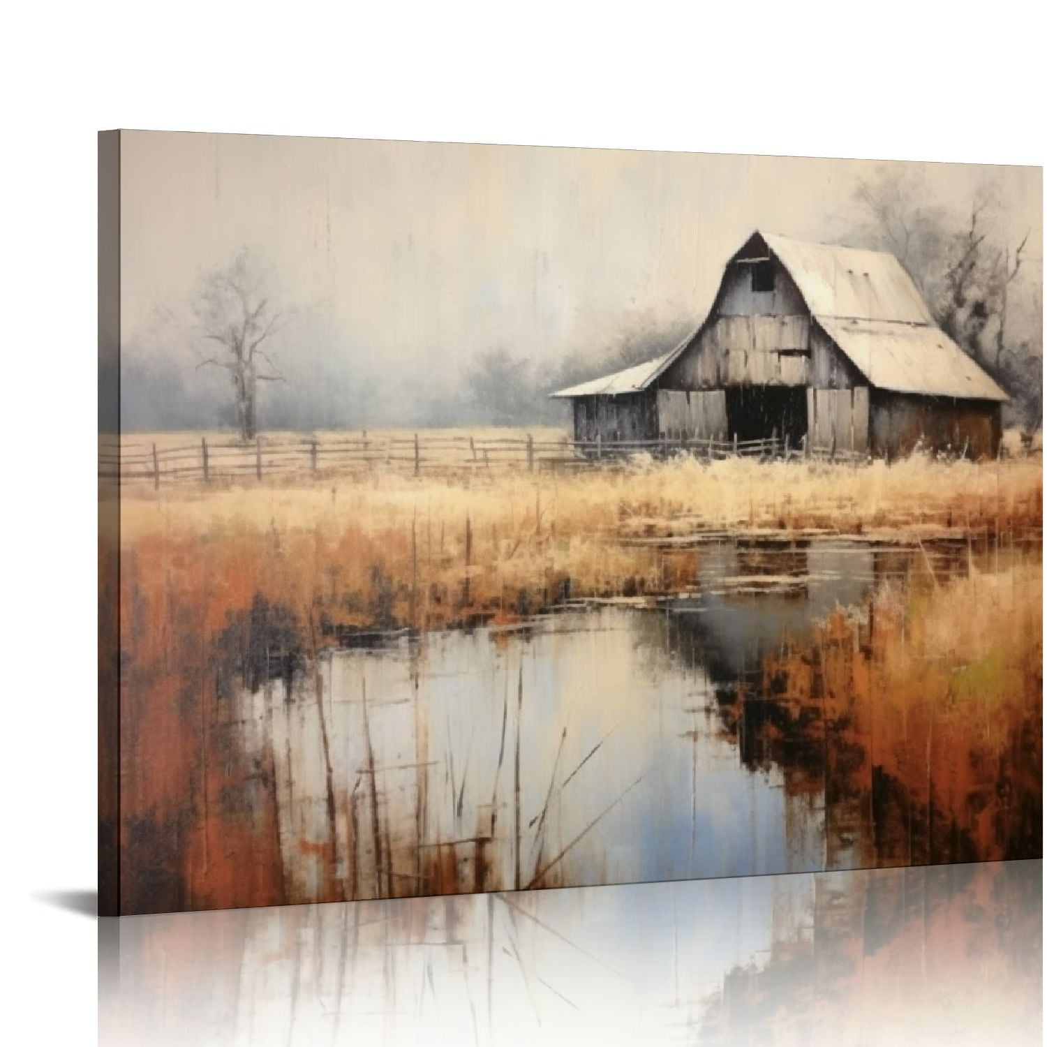 ONETECH Rustic Canvas Wall Art Old Barn Textured Painting Vintage ...