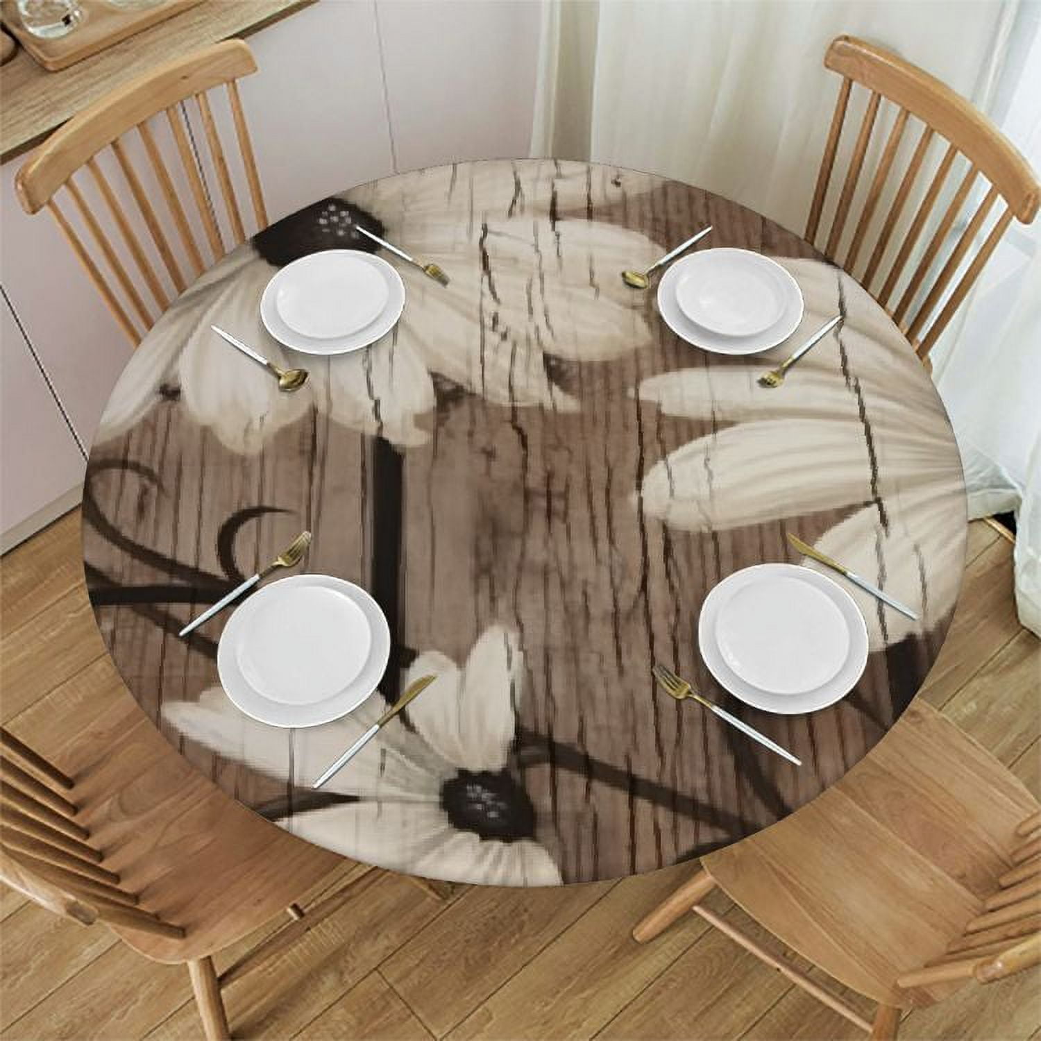 ONETECH Rustic Daisy Tablecloth Round Vintage Sunflowers on Wooden ...