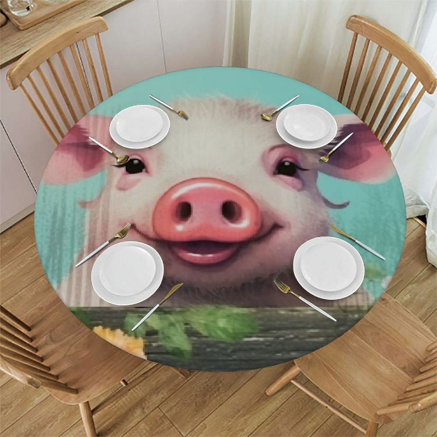 ONETECH Rustic Farmhouse Pig Round Tablecloth -Vintage Wooden Cute Farm ...
