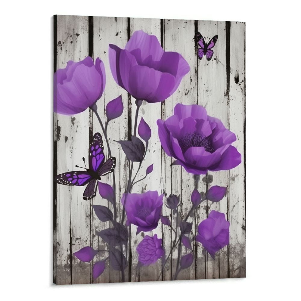 ONETECH Rustic Farmhouse Rose Wall Art Bathroom Wall Decor Purple Gray ...