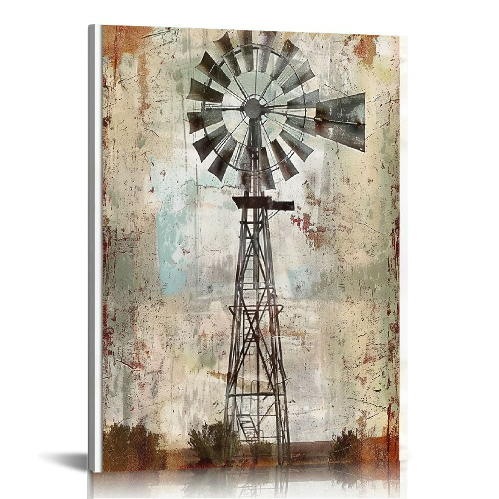 ONETECH Rustic Farmhouse Style Rusty Windmill Picture Canvas Prints ...